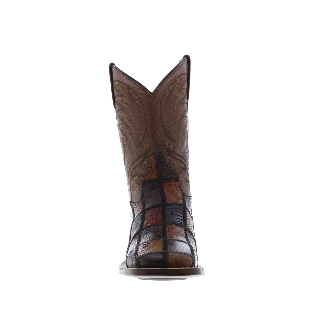 Roper Ostrich Leg Check Patchwork Mens Brown Leather Cowboy Western Bo ...