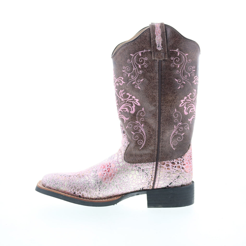 Jama Old West Square Toe 18123 Womens Pink Leather Slip On Western Boo ...