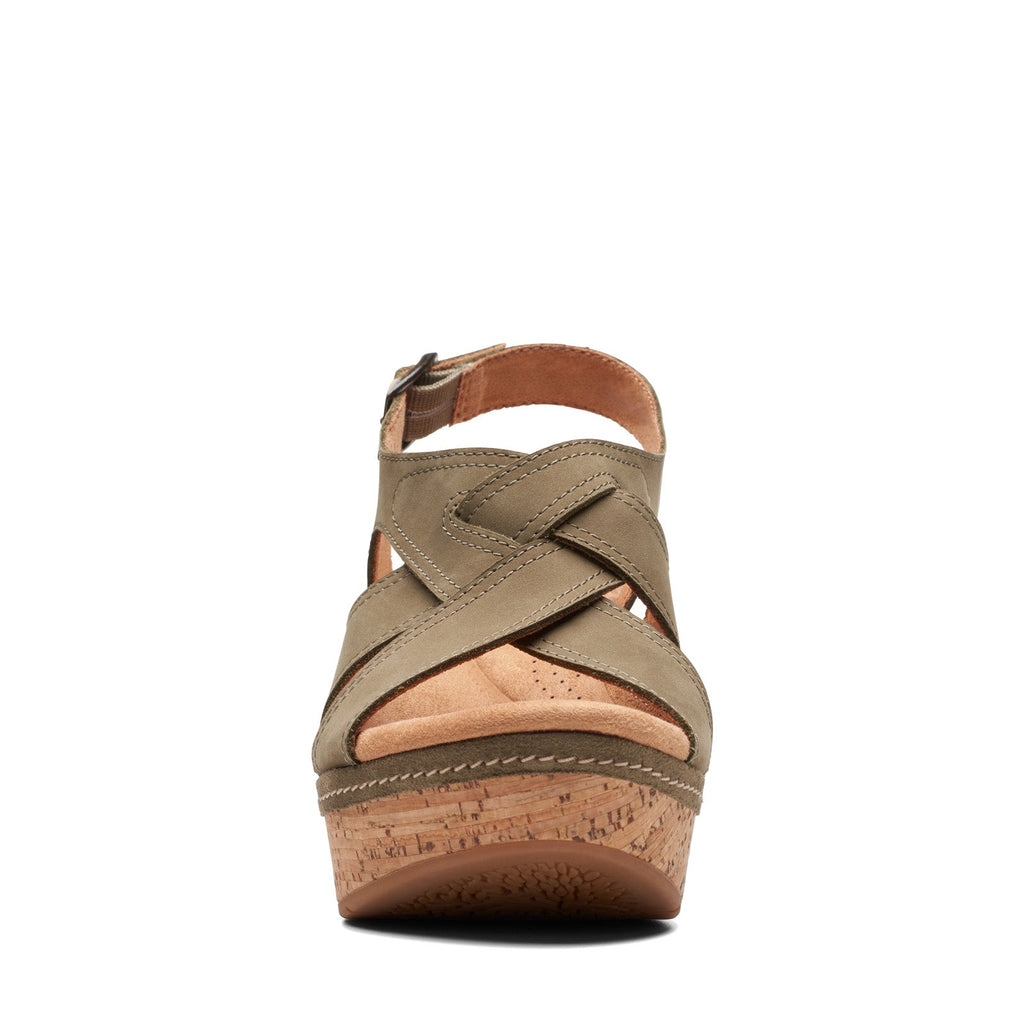 Clarks Elleri Rae 26171446 Womens Green Wide Nubuck Wedges Sandals Sho ...