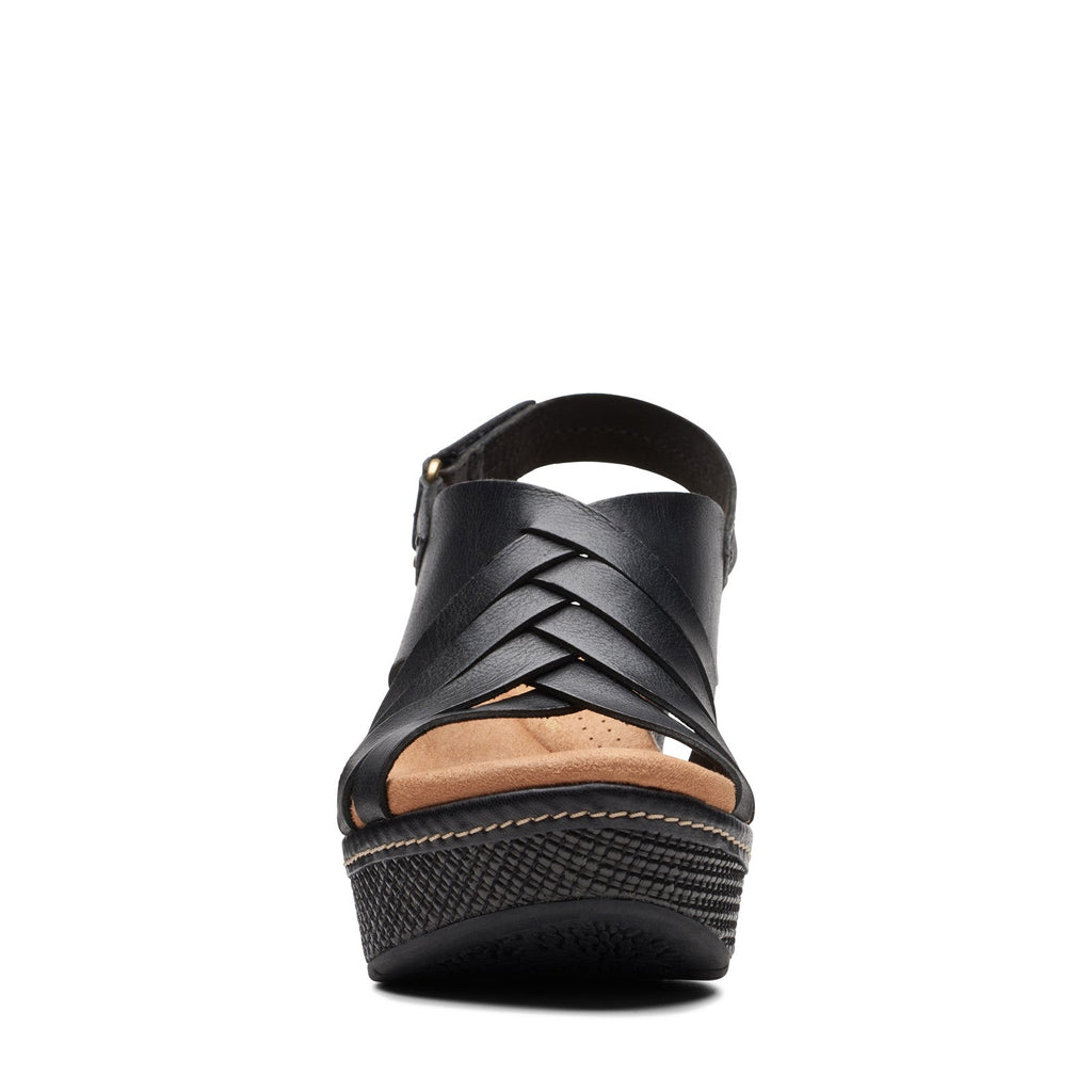 Clarks Elleri Grace 26171531 Womens Black Wide Leather Wedges Sandals ...