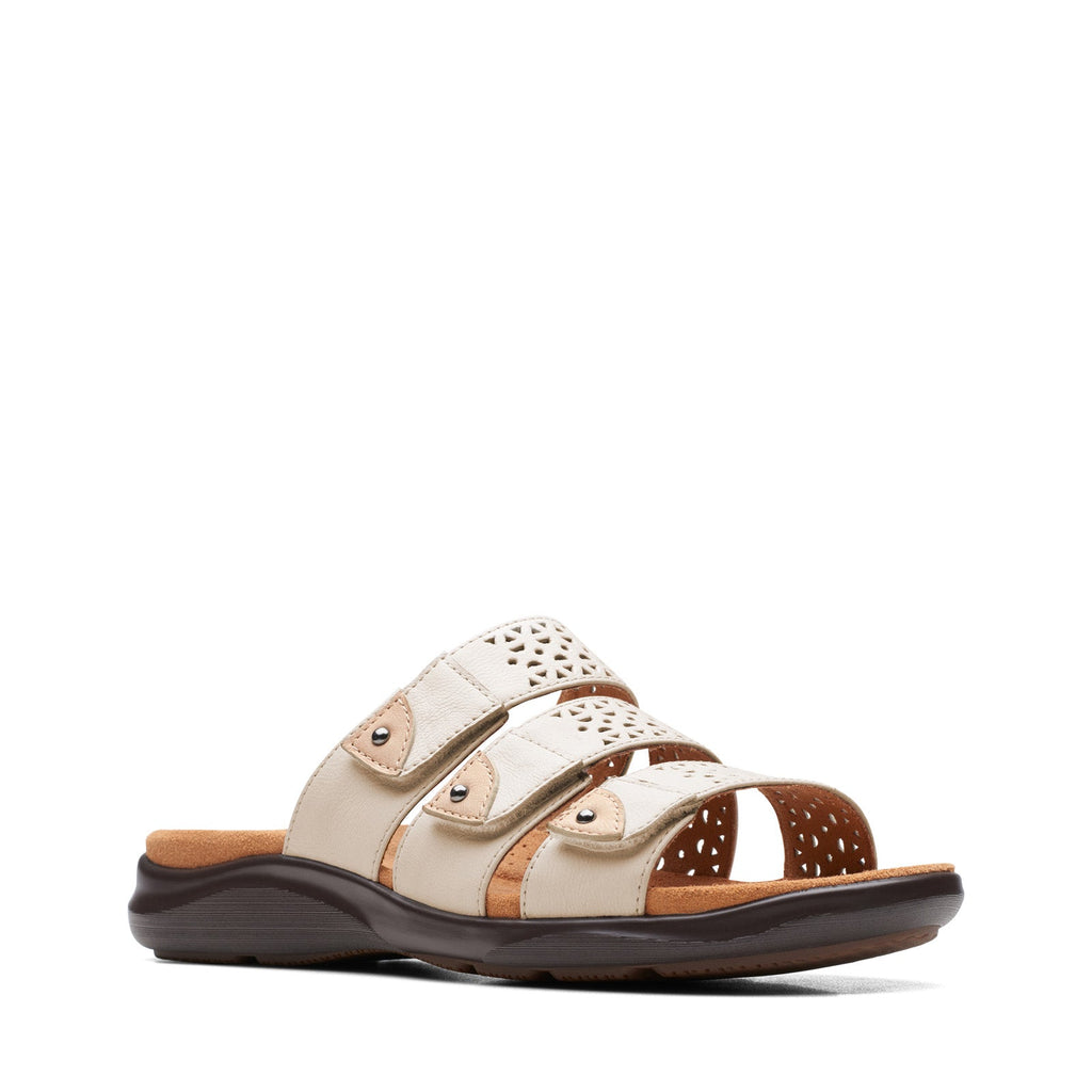 Clarks Kitly Walk 26172148 Womens White Wide Leather Slides Sandals Sh ...