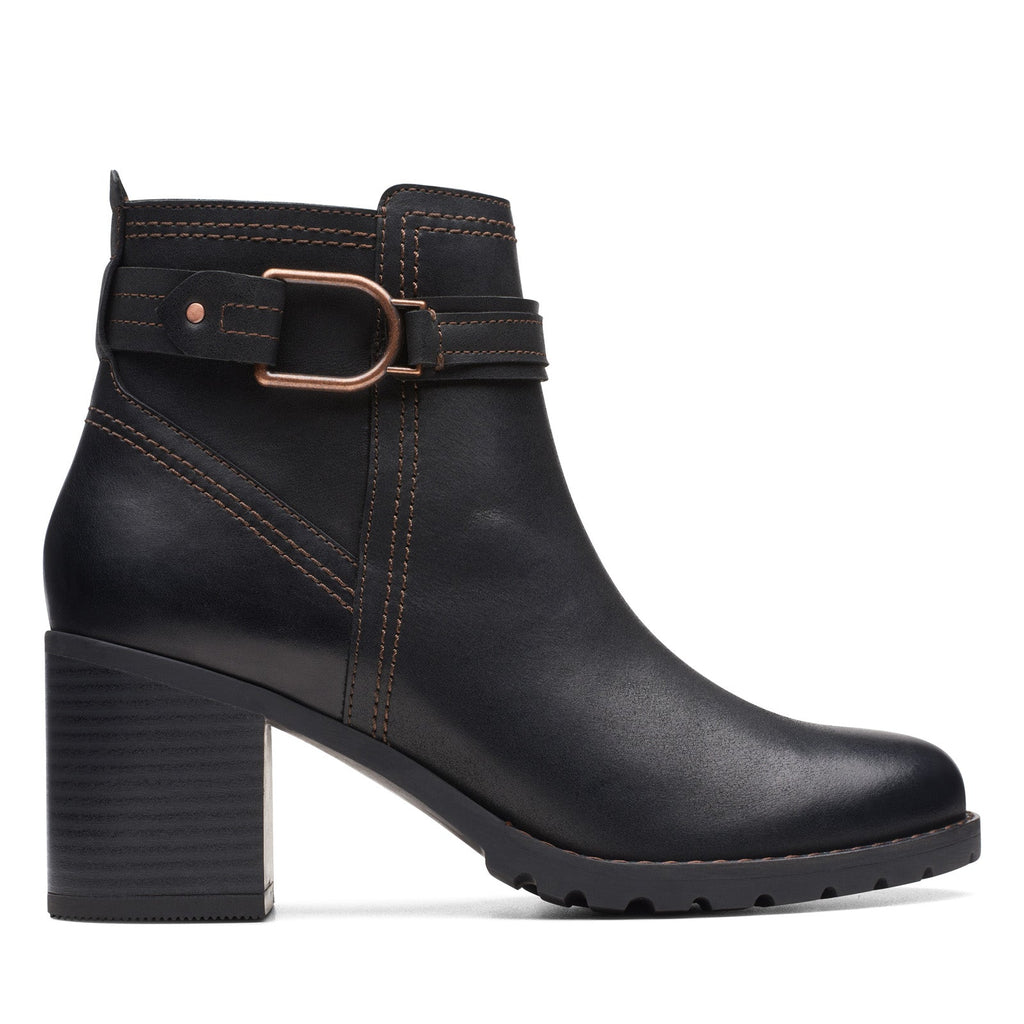 Clarks Leda Strap 26174959 Womens Black Wide Leather Ankle & Booties B ...