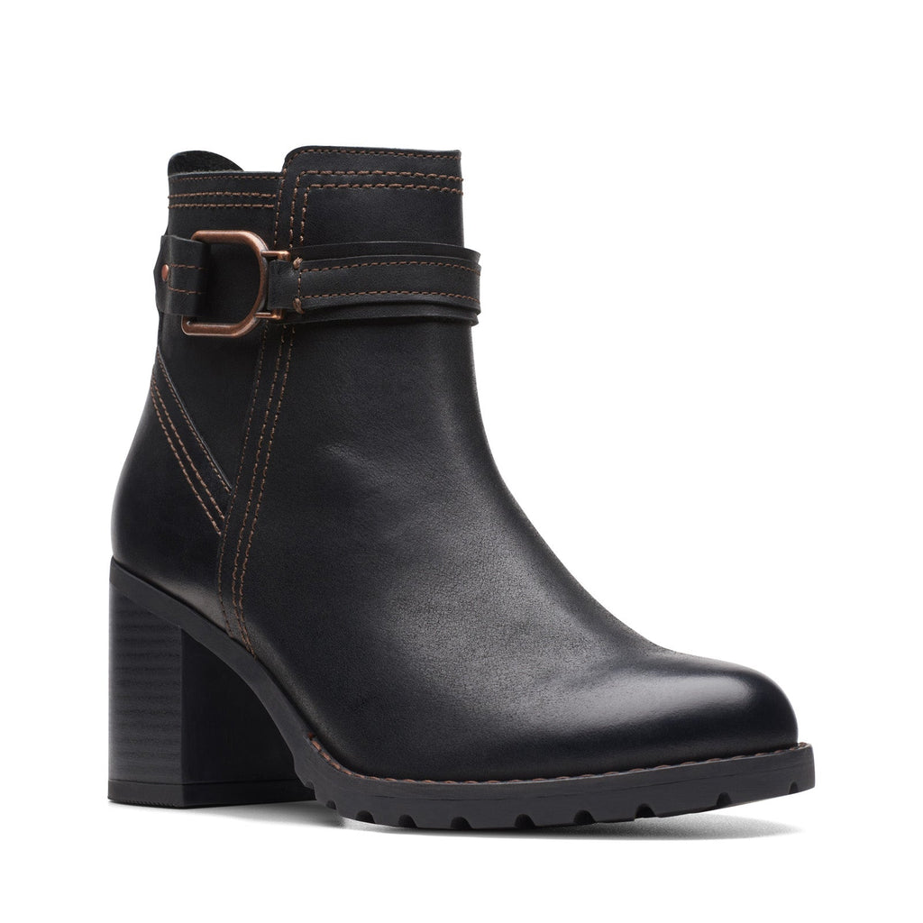 Clarks Leda Strap 26174959 Womens Black Wide Leather Ankle & Booties B ...