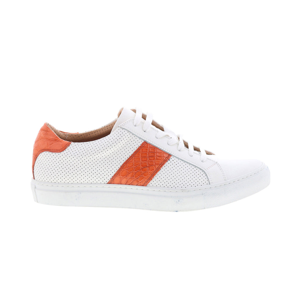 Zelli Italia Olympias Suede Calfskin Crocodile Mens White Sneakers Sho ...