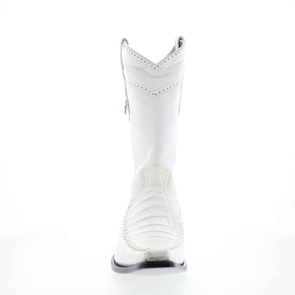 Los Altos Square Toe Caiman Cut Belly Mens White Wide Cowboy Western B ...