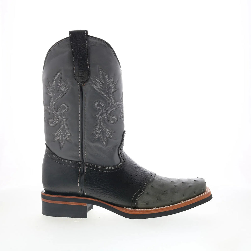King Exotic Ostrich Saddle Rubber Sole Mens Gray Wide Cowboy Western B ...