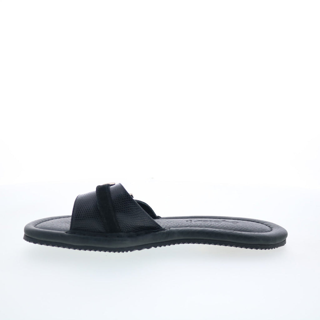 Byblos BYBLOS10 Womens Black Leather Slip On Slides Sandals Shoes ...