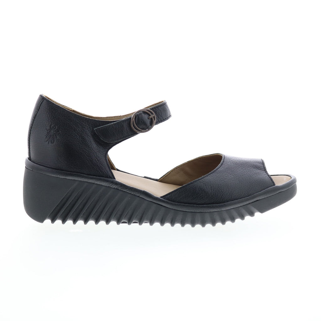 Fly London Lene LENE383FLY-000 Womens Black Leather Wedges Sandals Sho ...