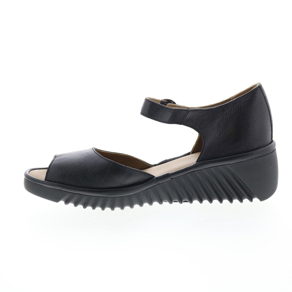 Fly London Lene LENE383FLY-000 Womens Black Leather Wedges Sandals Sho ...