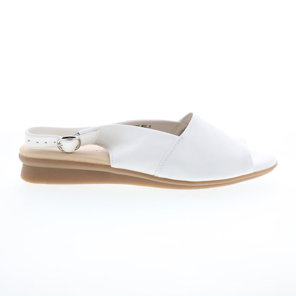 David Tate Norma Womens White Wide Leather Slingback Sandals Shoes - Ruze Shoes