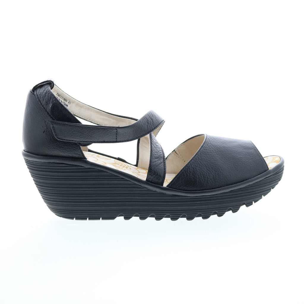 Fly London Yosi YOSI151FLY-000 Womens Black Leather Wedges Heels Shoes ...