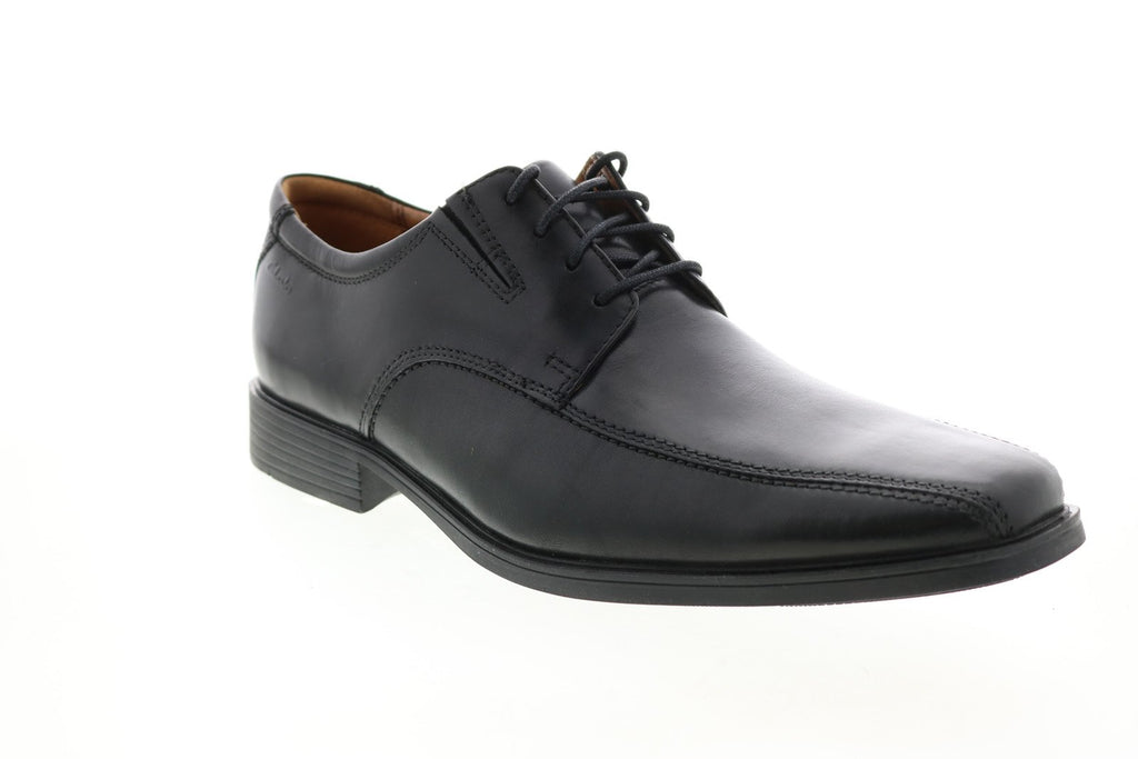 Clarks Tilden Walk Bike Toe Mens Black Wide Leather Oxfords Plain Toe ...
