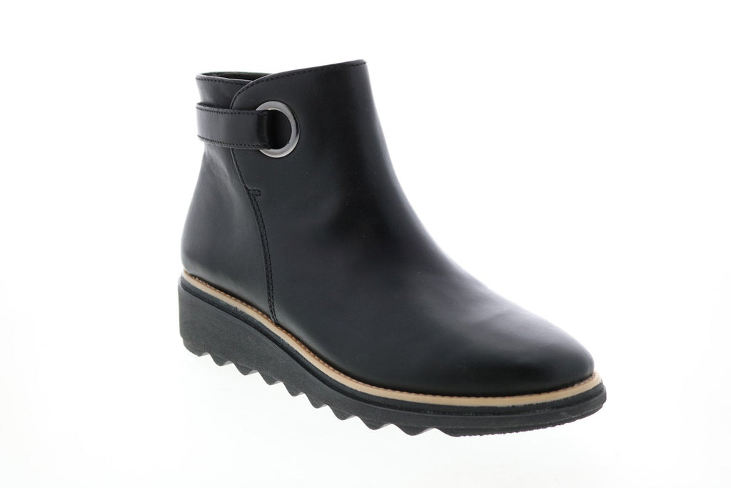 Clarks Sharon Spring 26144296 Womens Black Leather Zipper Ankle & Boot ...
