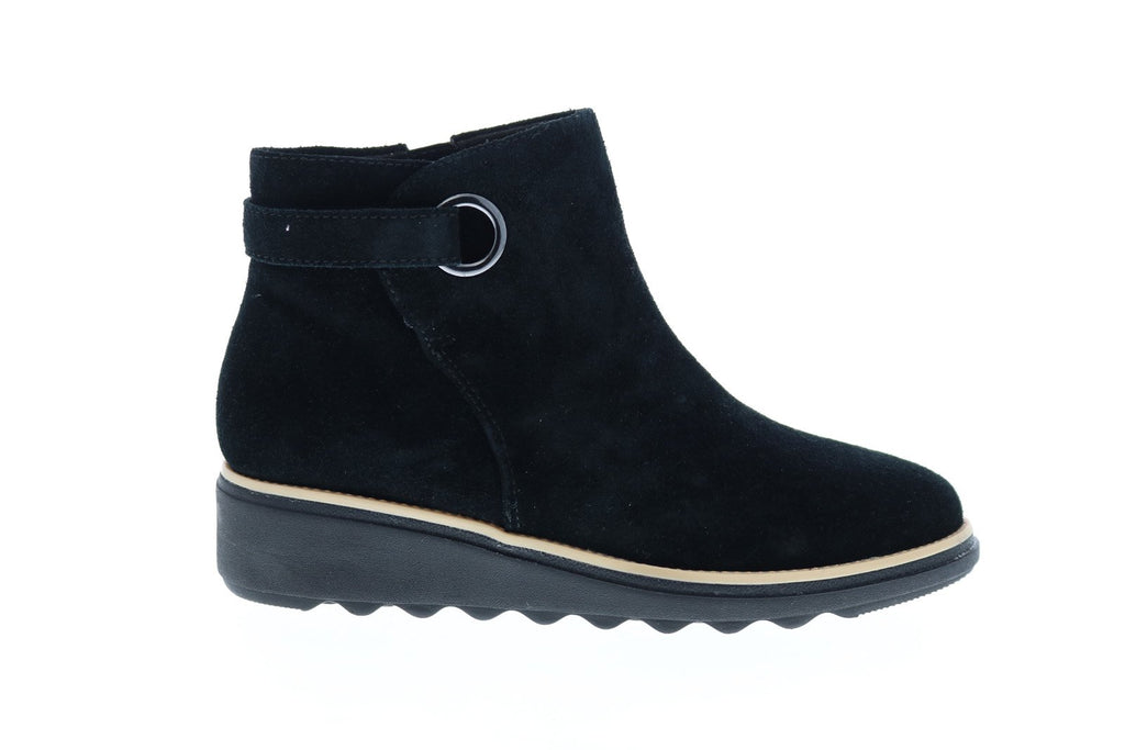 Clarks Sharon Spring 26144300 Womens Black Suede Ankle & Booties Boots ...