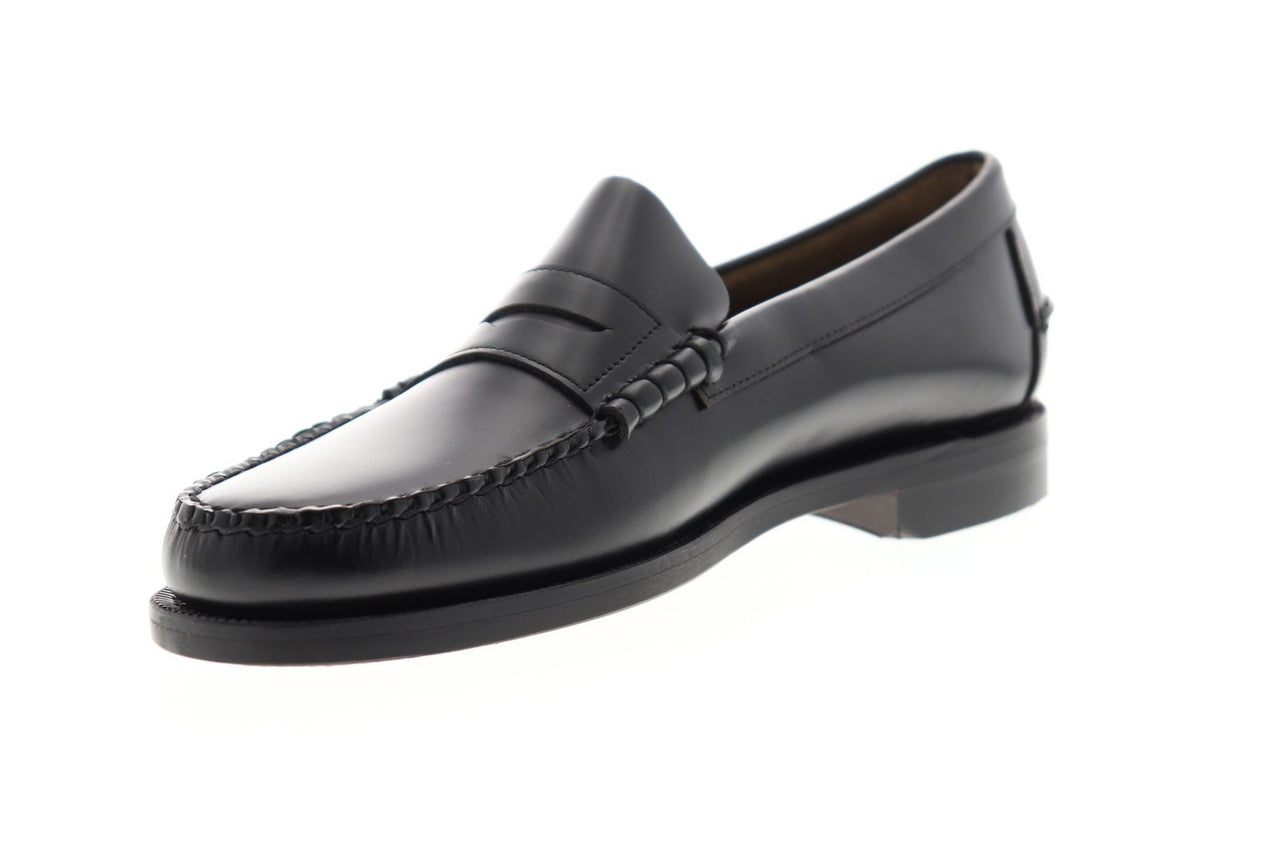 Sebago Classic Dan Mens Black Leather Loafers & Slip Ons Penny Shoes ...