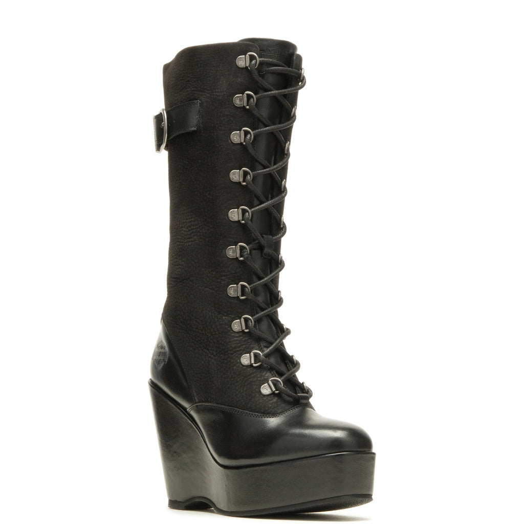 Harley-Davidson Celina 10" Lace Wedge D84732 Womens Black Motorcycle B ...
