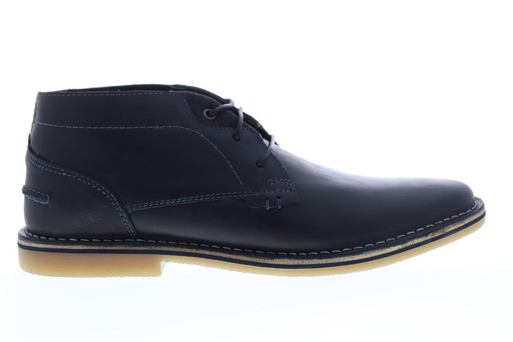 Steve Madden Hinton Mens Black Leather Mid Top Lace Up Chukkas Boots ...