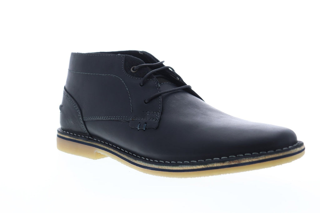 Steve Madden Hinton Mens Black Leather Mid Top Lace Up Chukkas Boots ...