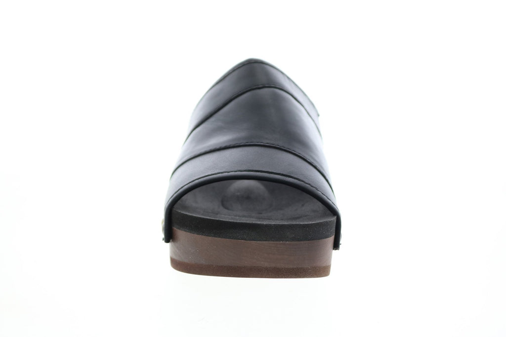 Earth Pine Tiga Soft Calf Womens Black Leather Slides Sandals Shoes ...