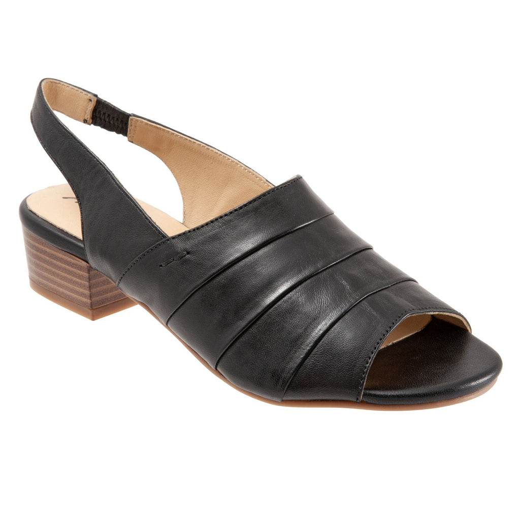 Trotters Nina T2225-001 Womens Black Wide Leather Heeled Sandals Shoes ...