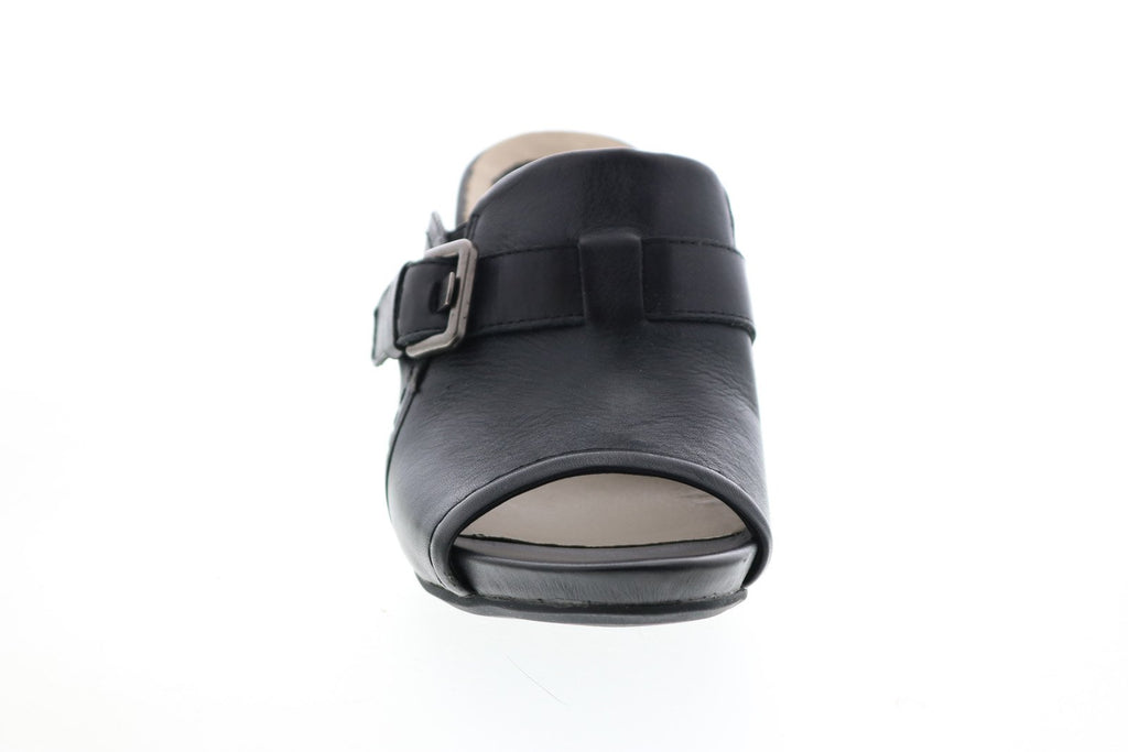 Earthies Trevi Soft Leather Womens Black Hook & Loop Pumps Heels Shoes ...