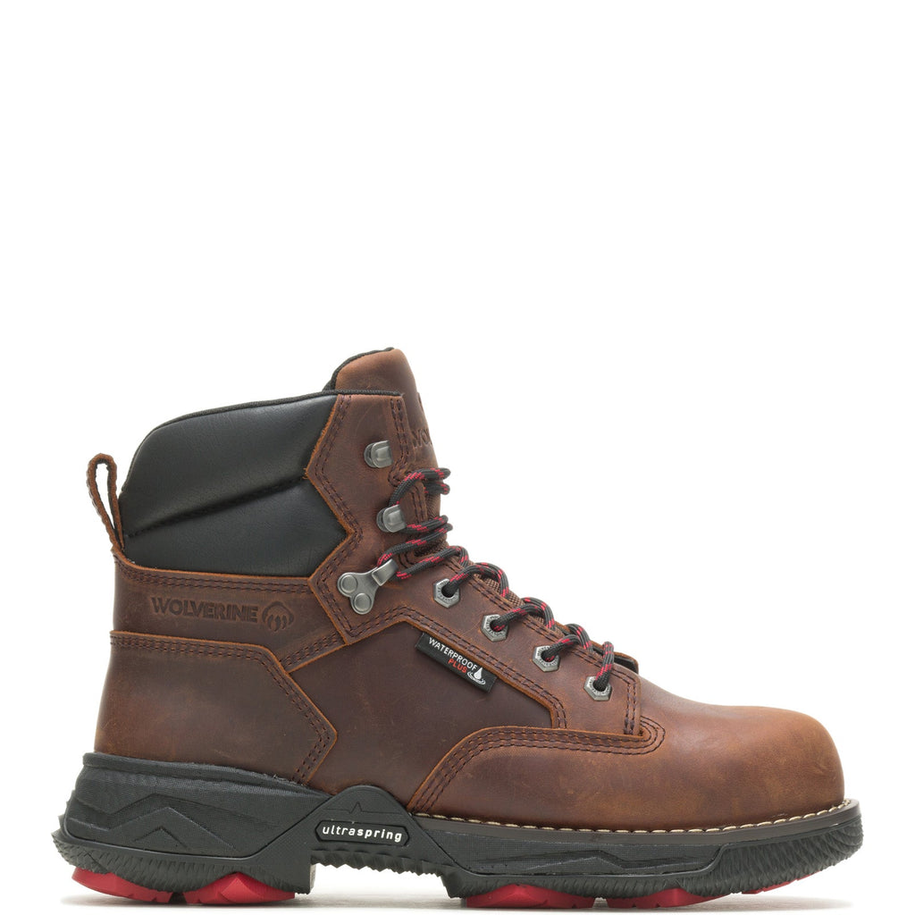 Wolverine Hellcat Fuse Ultraspring Waterproof 6" Mens Brown Wide Work ...